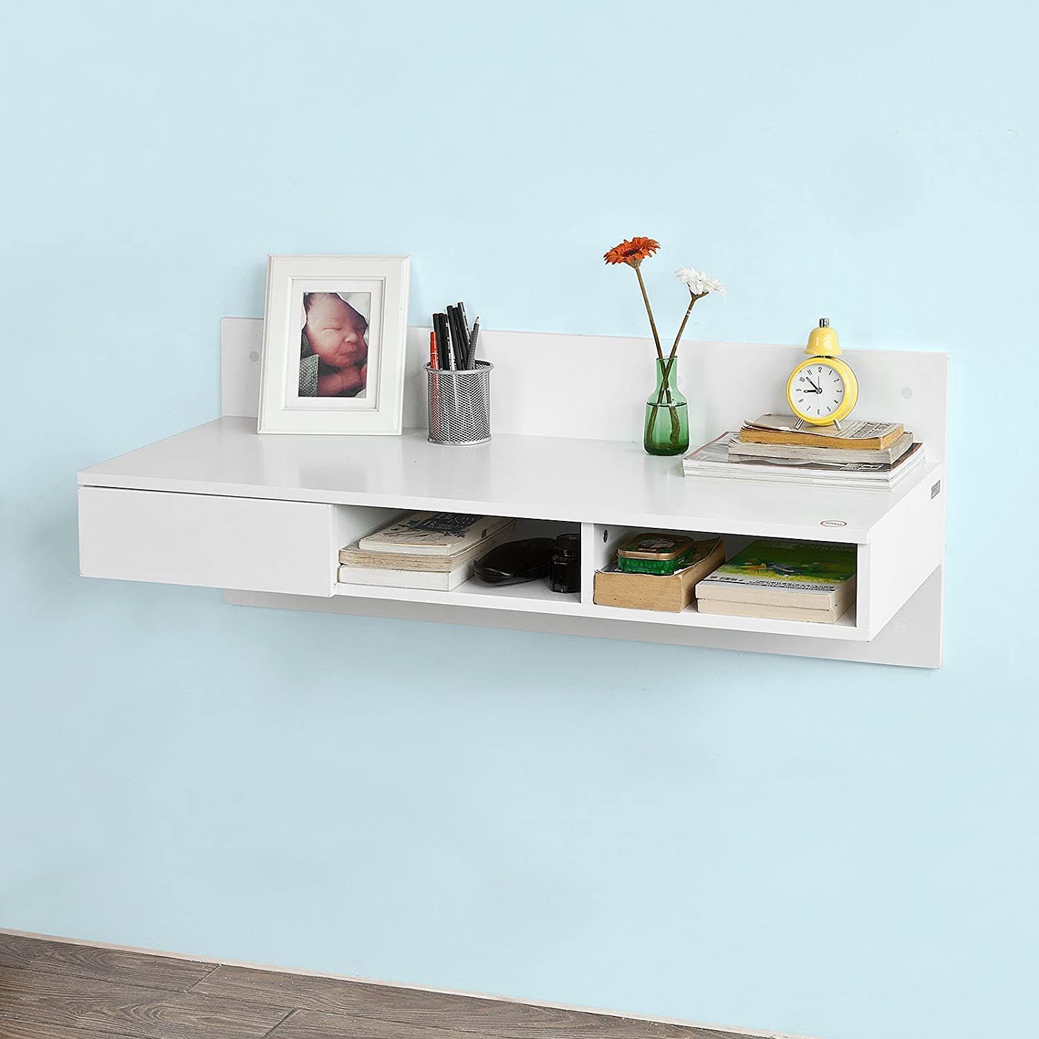 Small white floating desk store